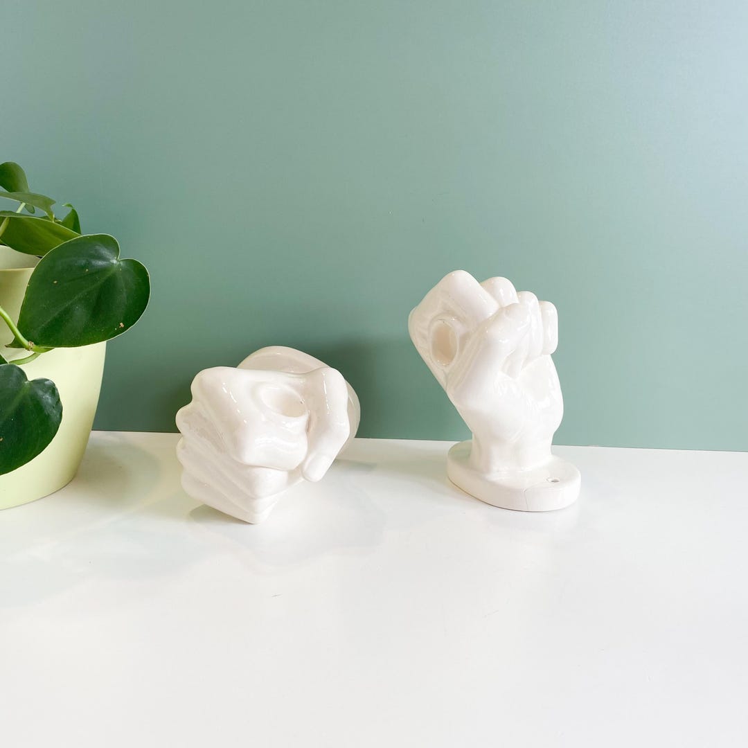 Pair of Original Vintage Nancy Funk Ceramic Hands, Two White Ceramic ...