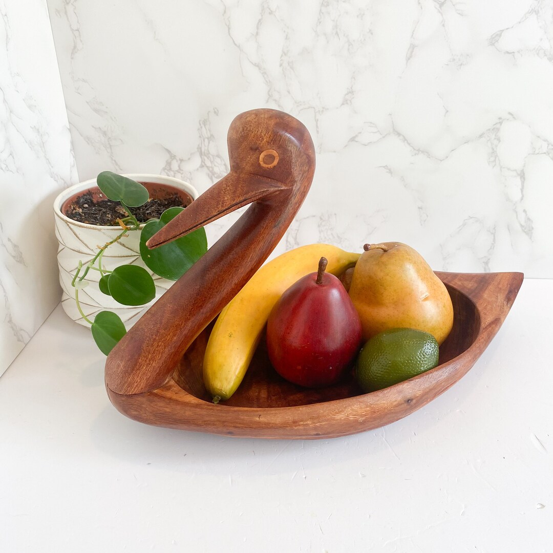 Large 15" Long Vintage Wood Bird Platter Bowl, Vintage Swan Trinket ...