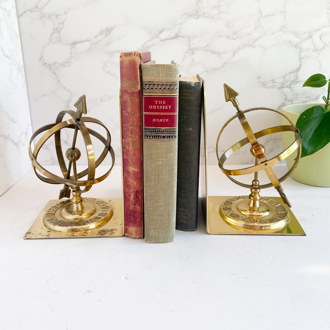 Pair of Brass Armillary Sphere Bookends With Roman Numerals on the Base ...
