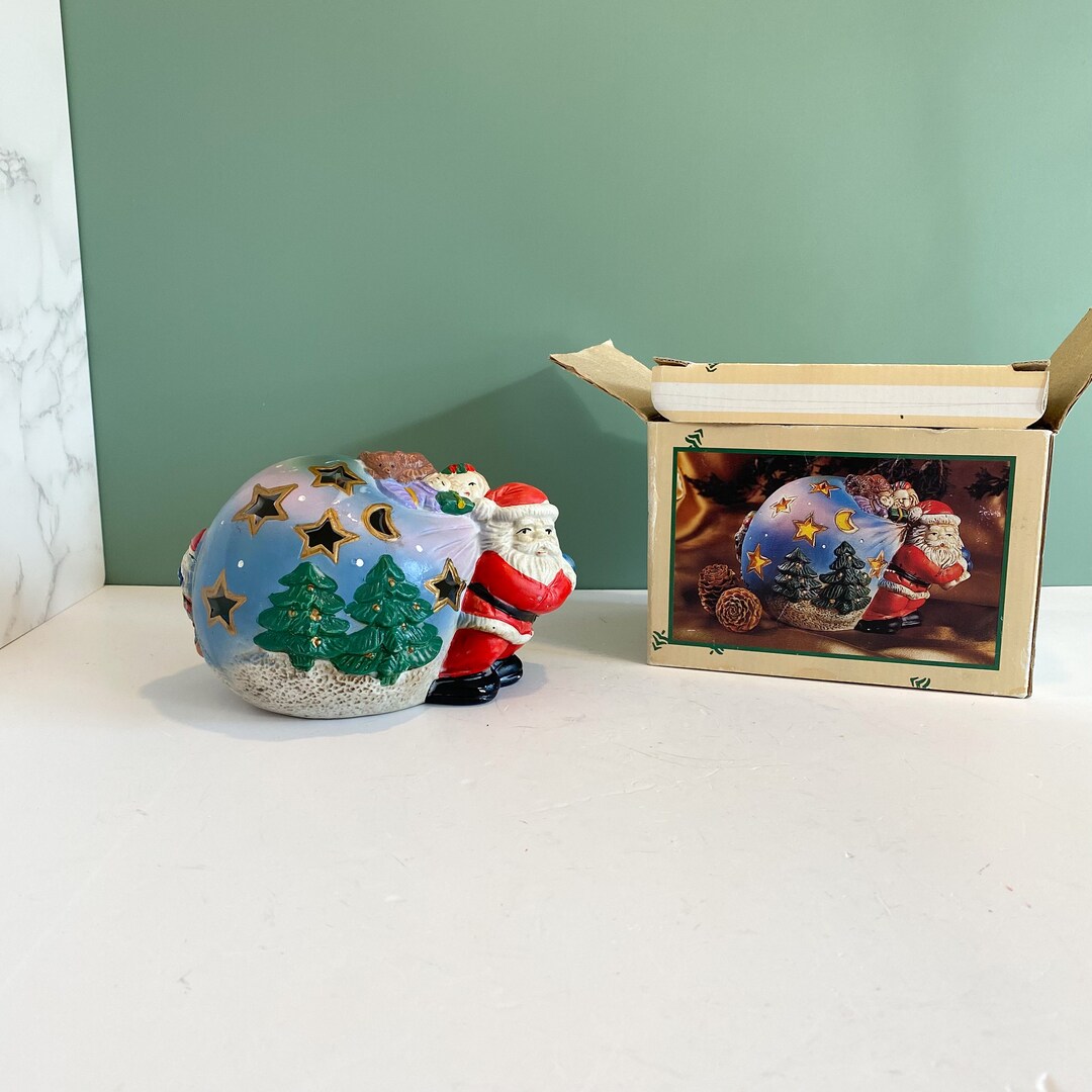 Vintage Santa Tea Light Holder, Starry Night Candle Light, Christmas ...