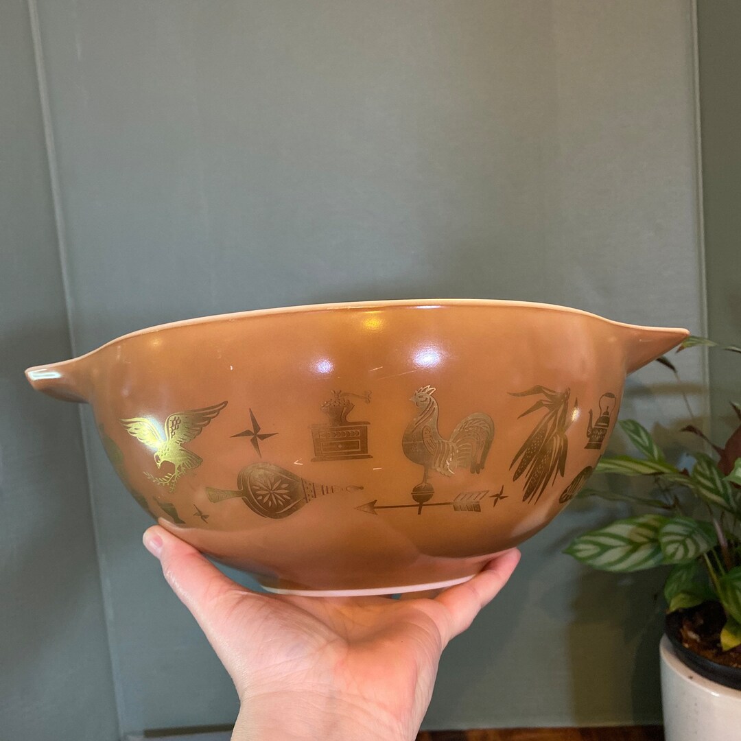 Vintage Pyrex Early American 444 Bowl, Brown & Gold Pyrex, Extra Large ...