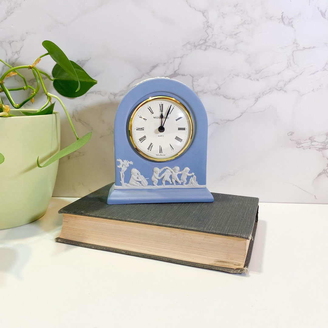 Vintage Wedgwood Blue Jasperware Mantel Clock With White Neoclassical ...