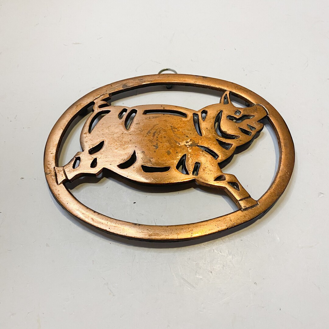 Vintage Copper Pig Trivet, Farmhouse Hot Plate, Pig Pot Holder, Pig ...