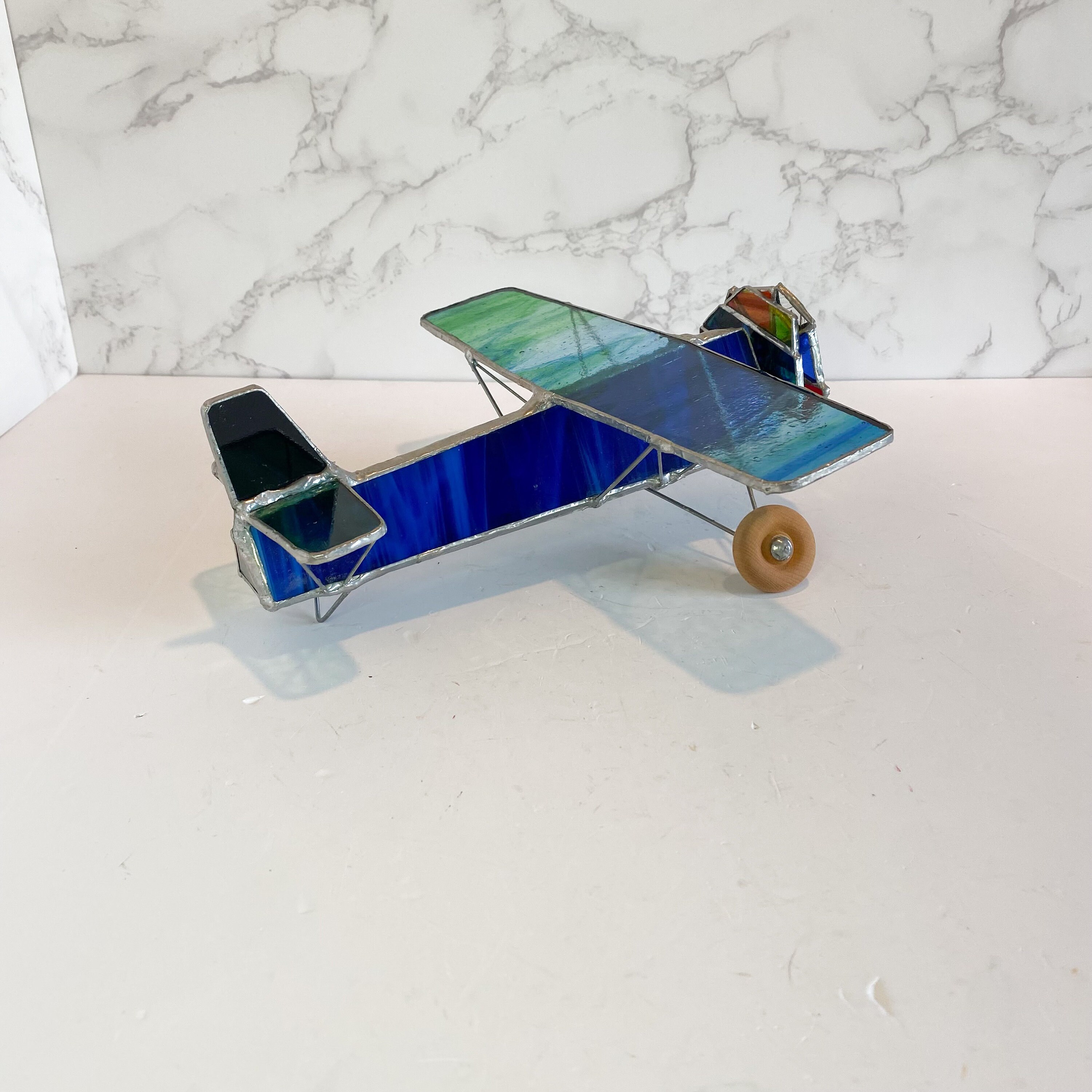 Vintage Stained Glass Kaleidoscope Airplane, Stained Glass Plane ...