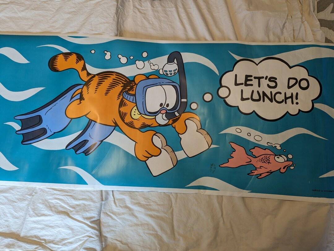 Vintage 1978 Garfield Cat Banner Snorkel Let's Do Lunch United Feature ...