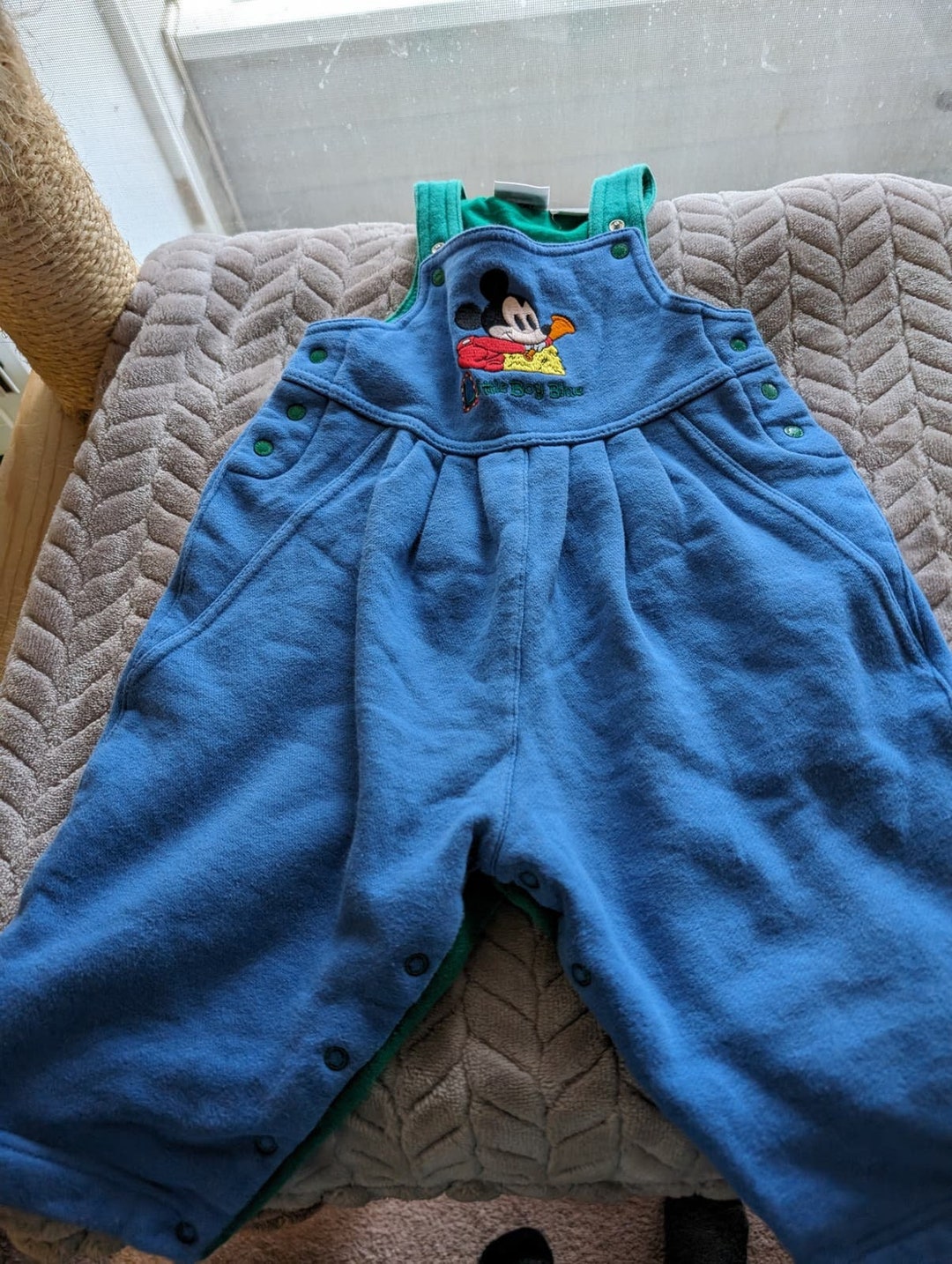 Vintage Disney Little Boy Blue Mickey Mouse Blue and Green Overalls 24m ...