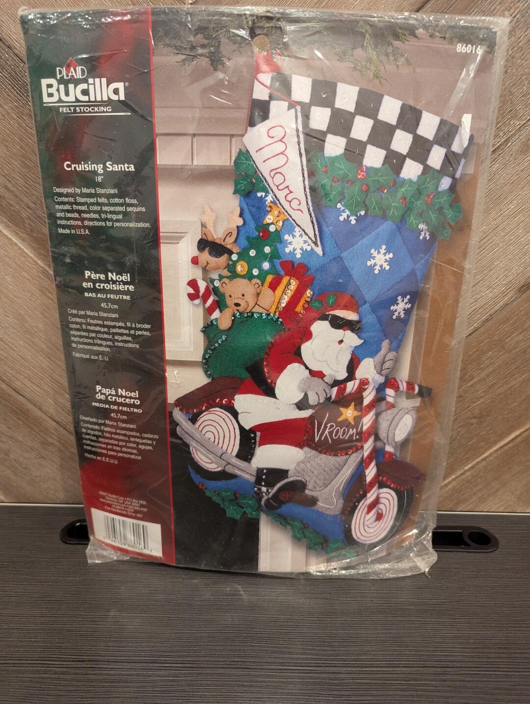 Vintage Bucilla Cruising Motorcycle Biker Santa Felt Stocking Kit ...