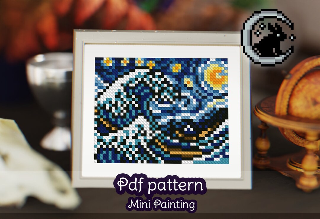 Great Wave Starry Night Mini Cross Stitch Pattern (digital PDF) - Etsy