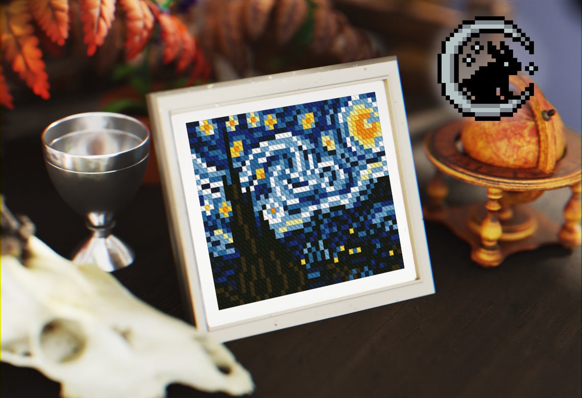 Mini Starry Night Cross Stitch Pattern Small Paintings Mini ...