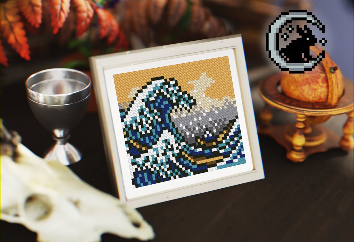 Mini Great Wave Cross Stitch Pattern - Small Masterpieces - Famous Art ...