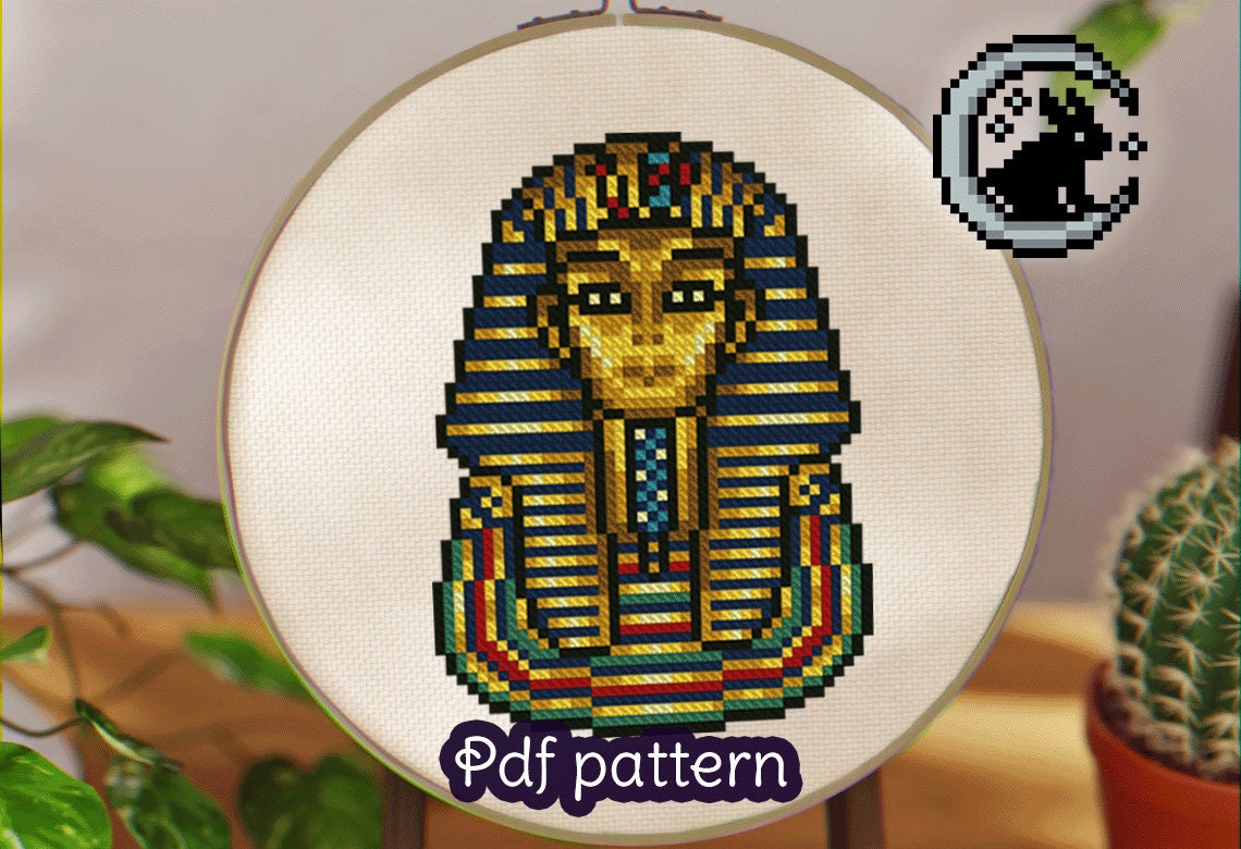 Cross Stitch Pattern - Tutankhamun Gold Mask - Egyptian Pharaoh - PDF ...