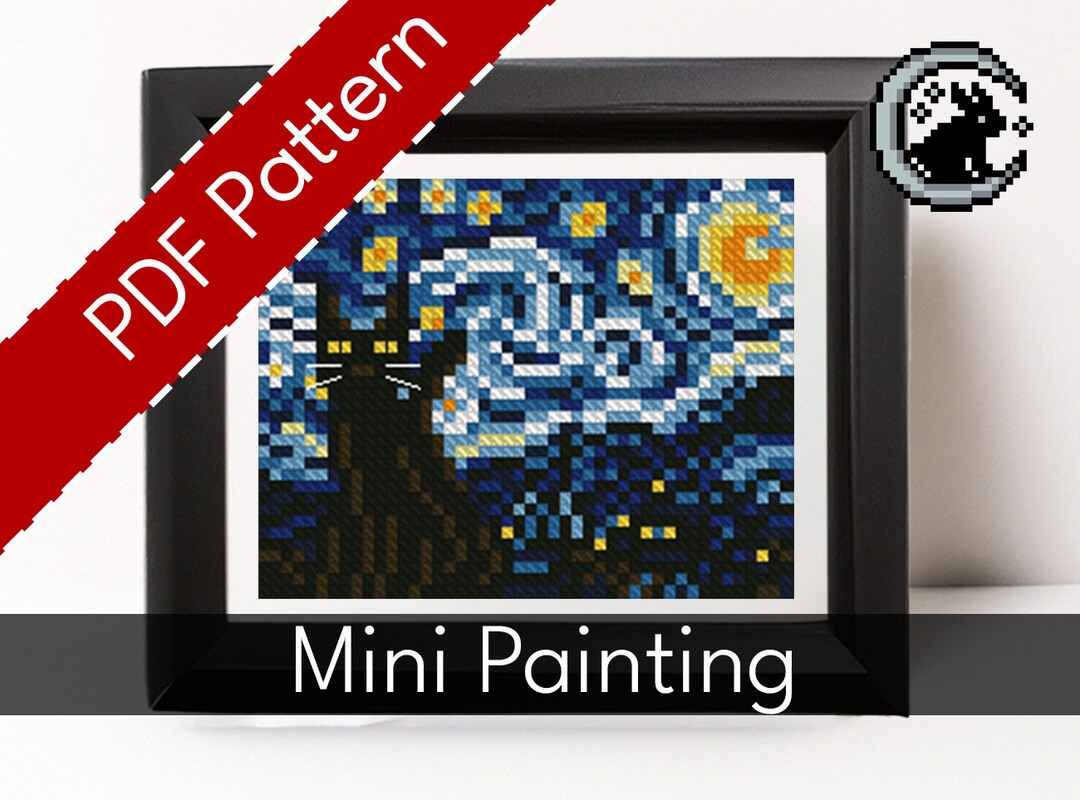 Mini Starry Night Cat Cross Stitch Pattern Small Paintings - Etsy
