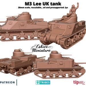 British UK M3 Lee Tank With Pilot, Eskice Miniatures, WW2, 15mm, 20mm ...