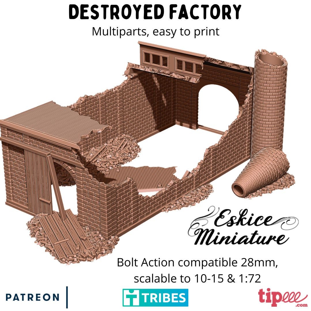 WW2 Destroyed Factory, Eskice Miniatures, Bolt Action, Chain of Command ...