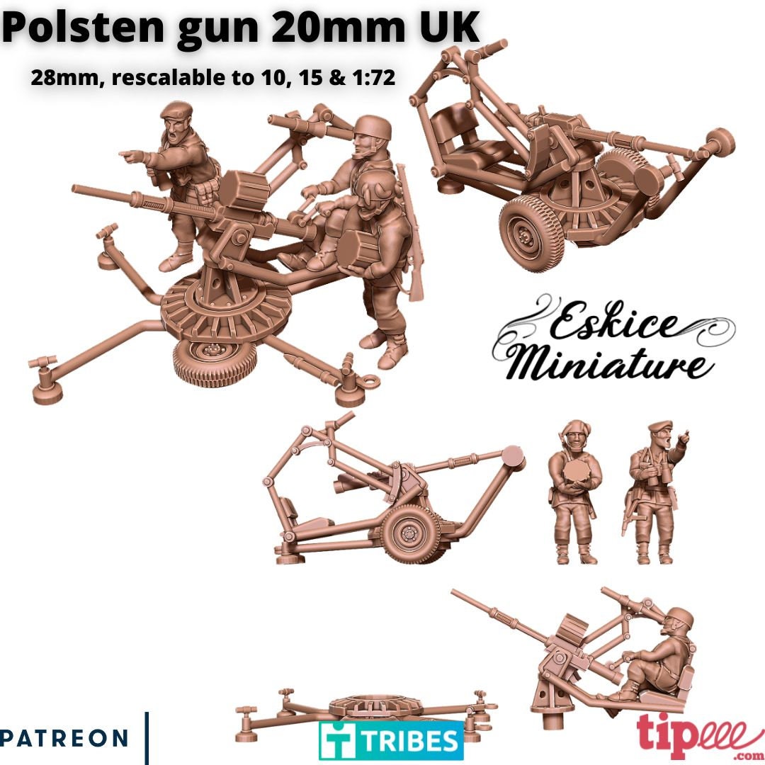 WW2 British UK 20mm Polsten Gun & Paratrooper Crew, Eskice Miniatures ...