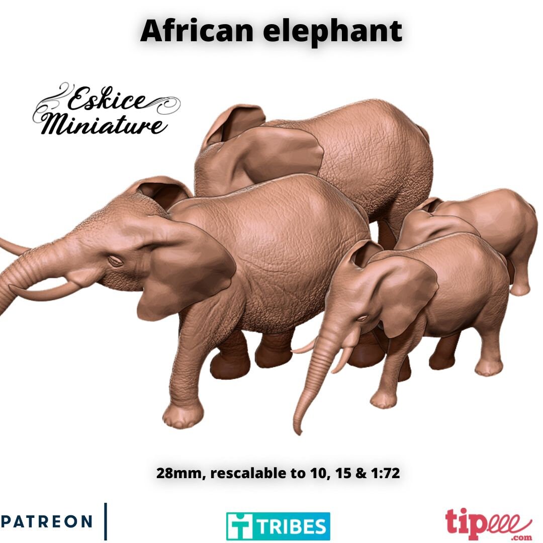 African Elephants Set by Eskice Miniatures, 15mm 20mm 28mm 32mm 54mm ...
