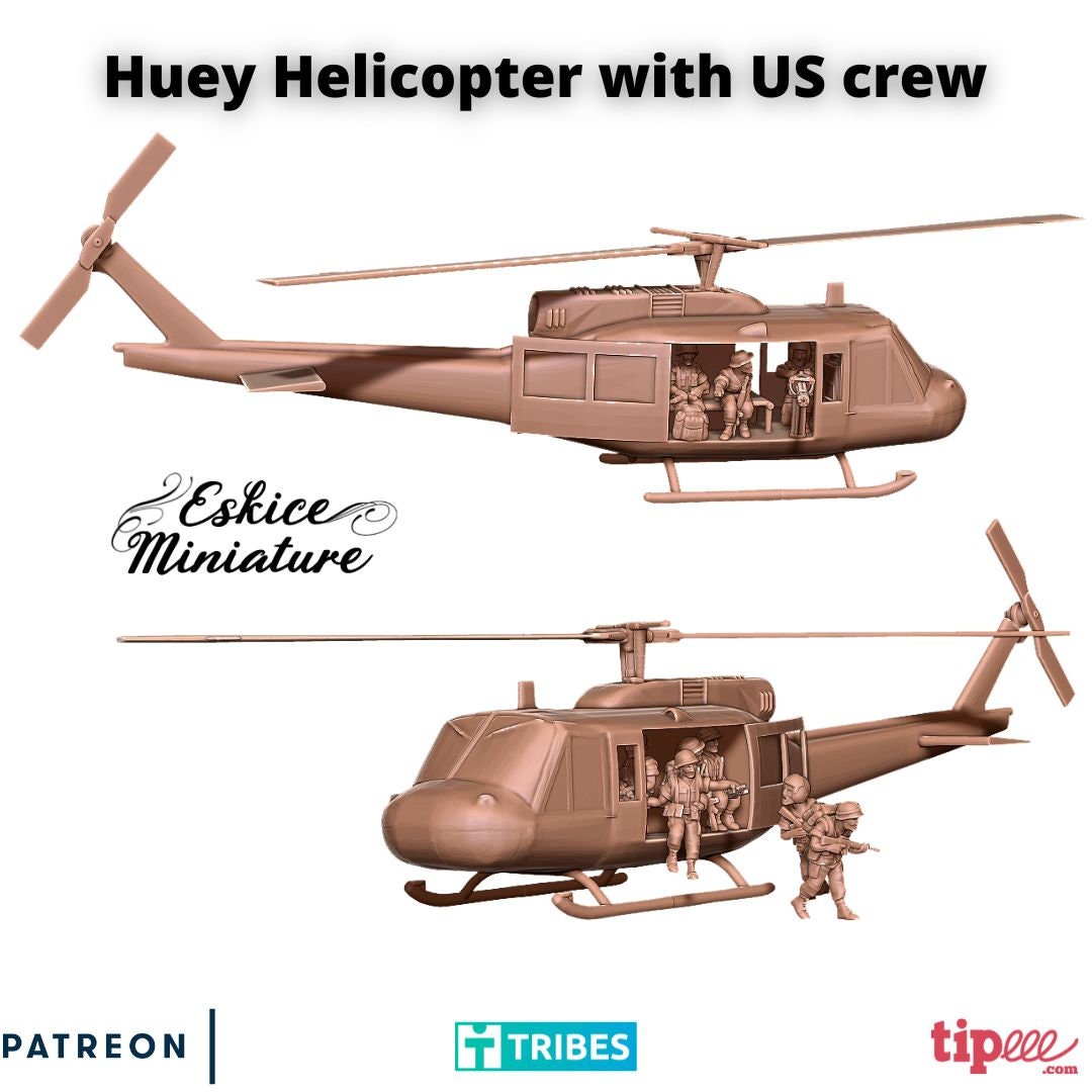 US Bell UH-1 Huey Helicopter & 8 Crew, Eskice Miniatures, Vietnam War ...