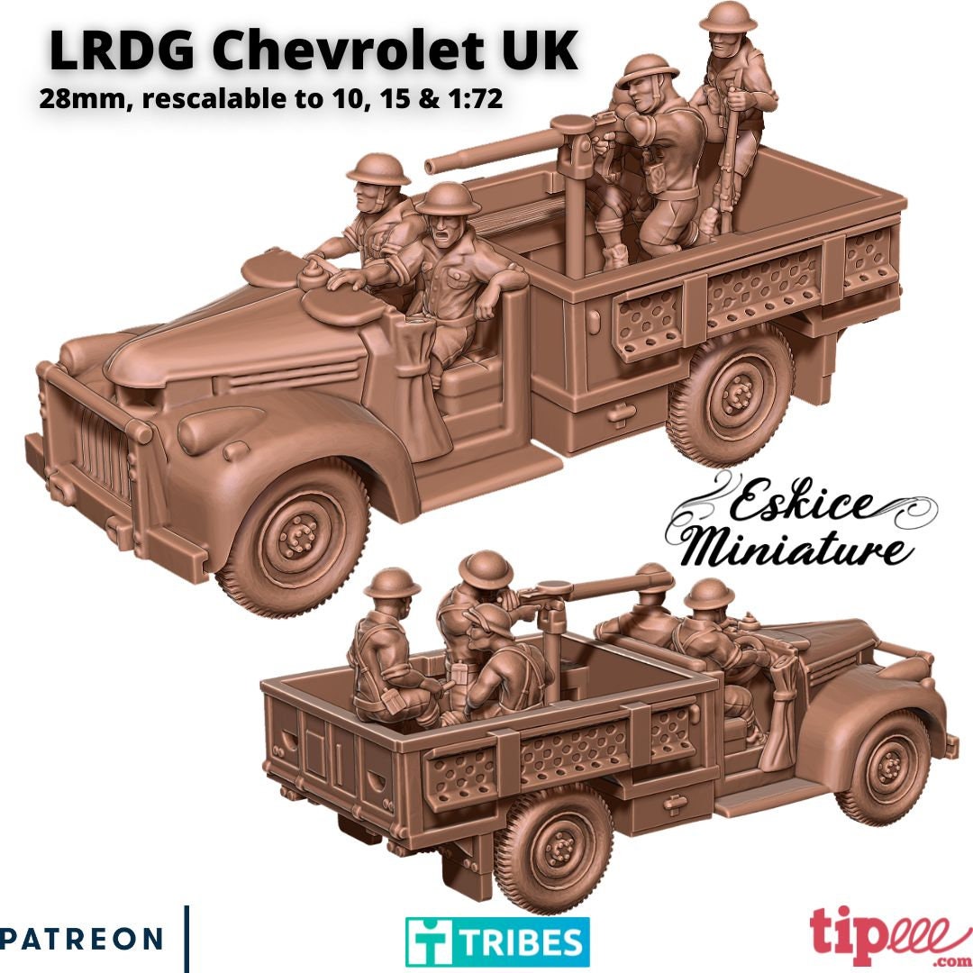 WW2 British UK LRDG Chevrolet Truck Car & Crew, Eskice Miniatures, 15mm ...