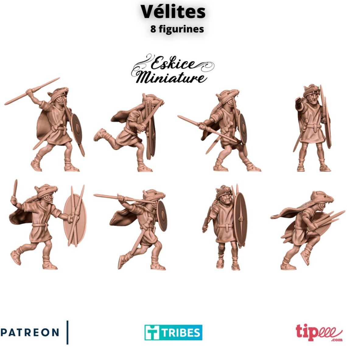 Roman Republic Velites, Eskice Miniatures, 8 Skirmisher Figures ...