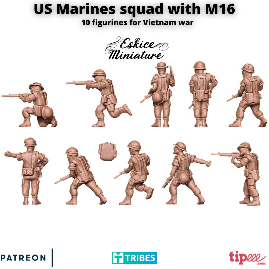 US Marines Infantry Squad With M16, Eskice Miniatures, Vietnam War ...