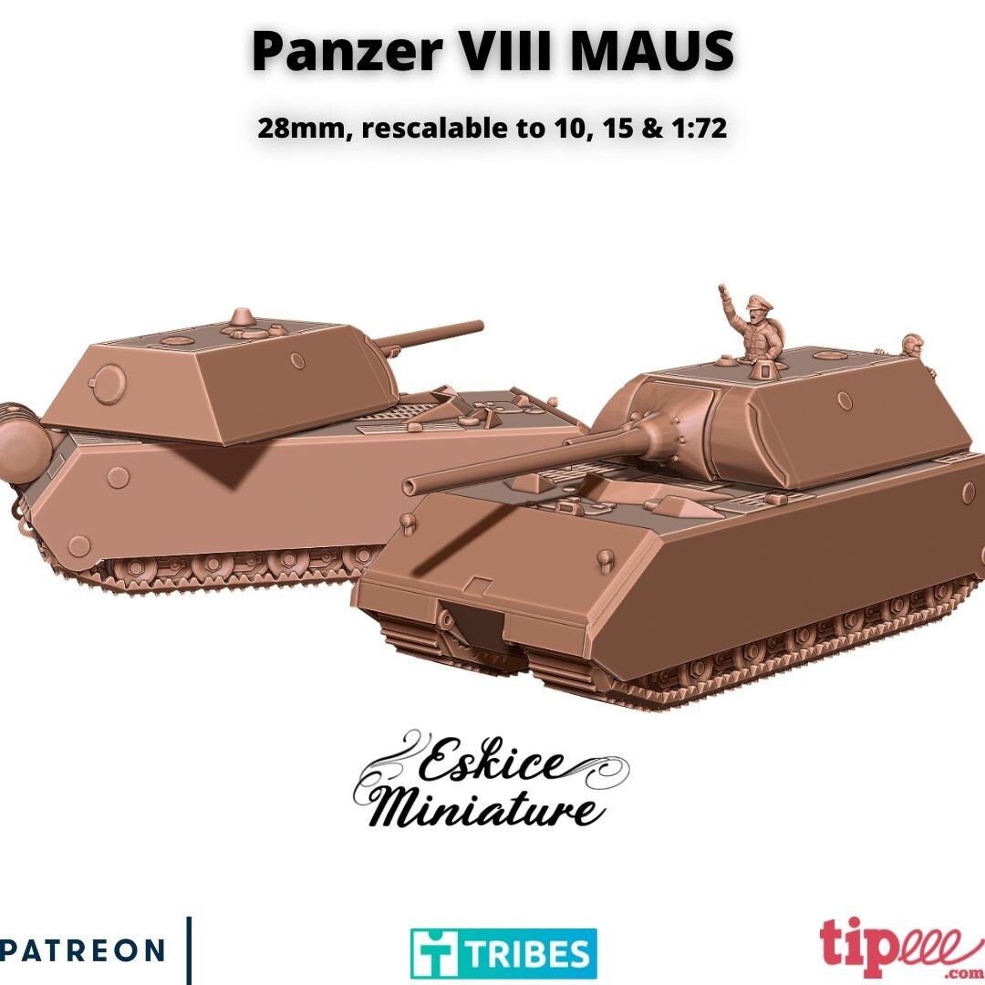Panzer VIII Maus, Tank, Eskice Miniatures, WW2, 15mm, 20mm, 28mm, Bolt ...