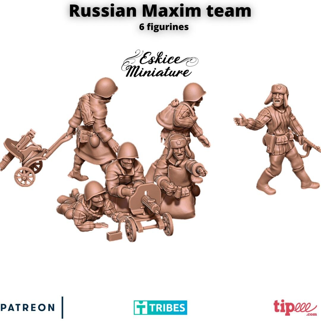 Soviet Maxim Team, Firing & Moving, Eskice Miniatures, WW2, 15mm, 20mm ...