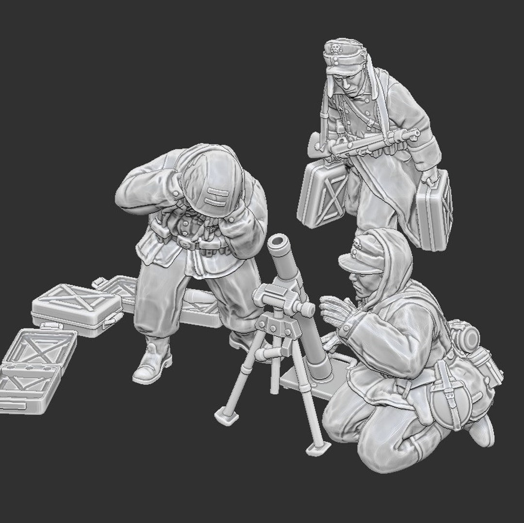 Just Some Miniatures, 80mm Mortar Team, 3 Figures & Mortar, 28mm, 54mm ...