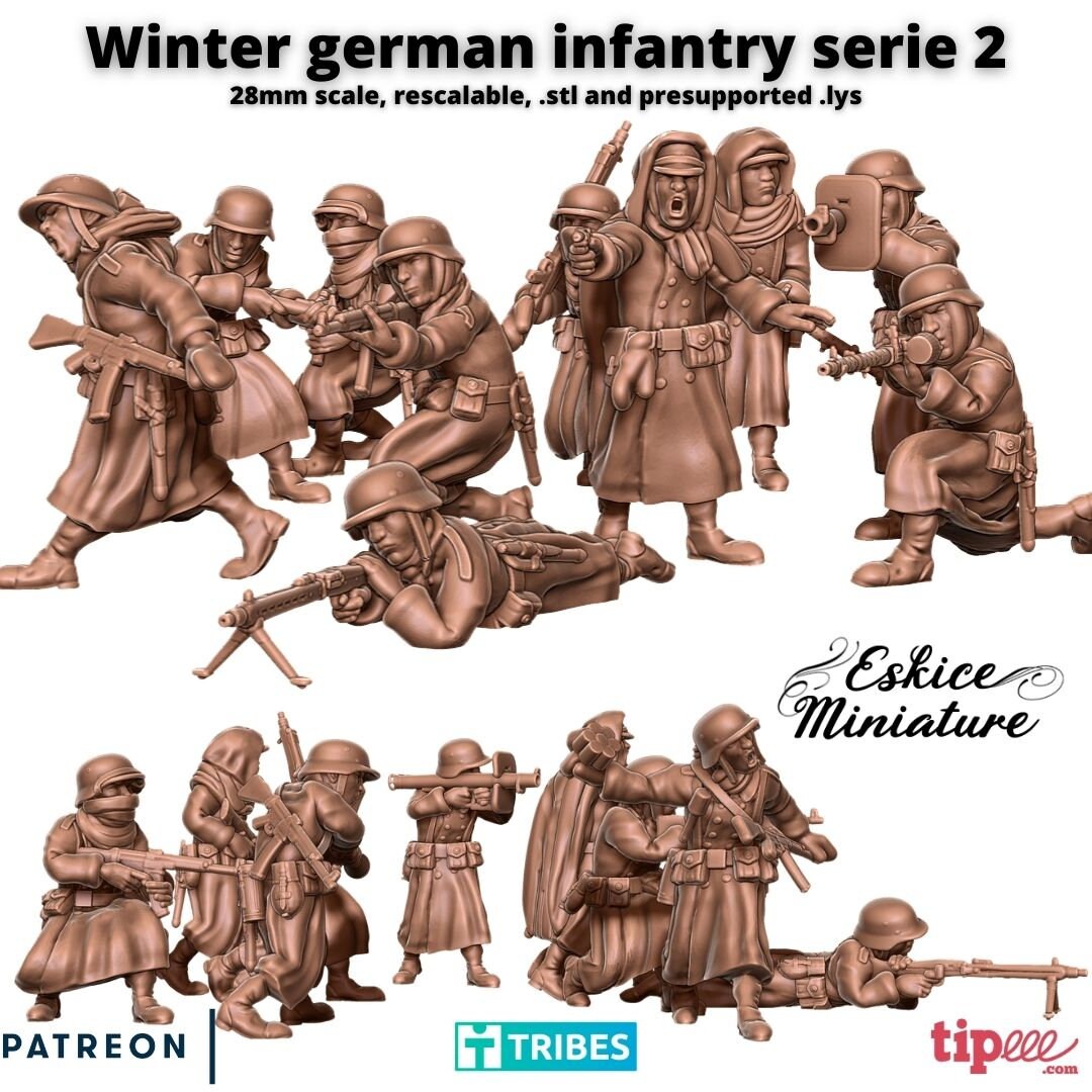 Winter German Infantry Squad, Eskice Miniatures, WW2, 15mm, 20mm, 28mm ...