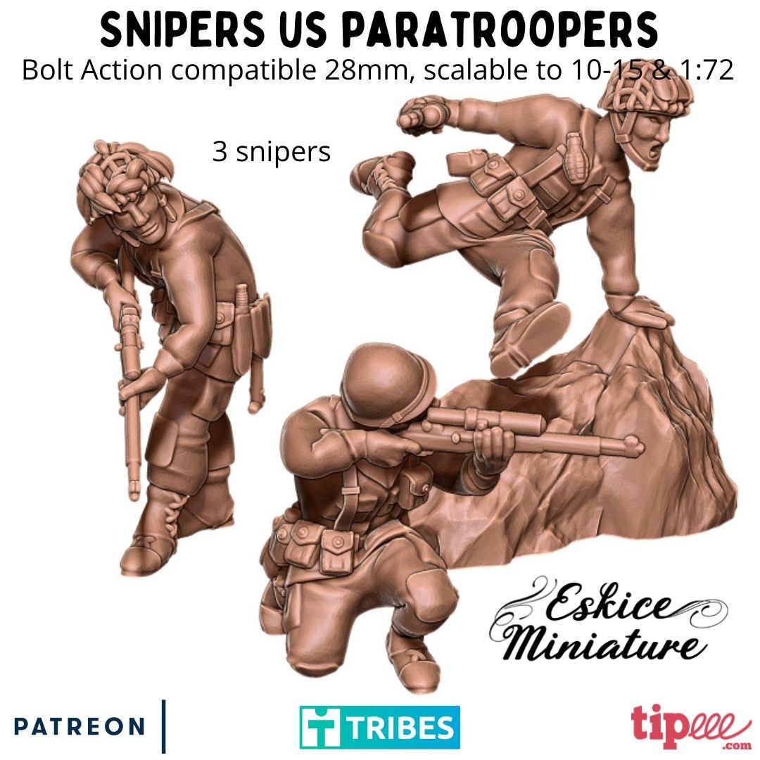 WW2 US Army Paratrooper Snipers by Eskice Miniatures, 15mm 20mm 28mm ...