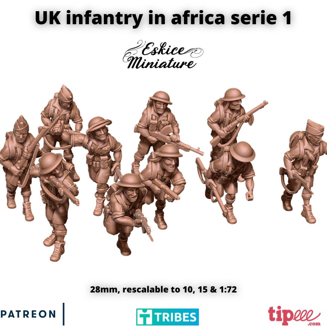 WW2 British UK Rifle Infantry Squad Africa by Eskice Miniature, 15mm ...