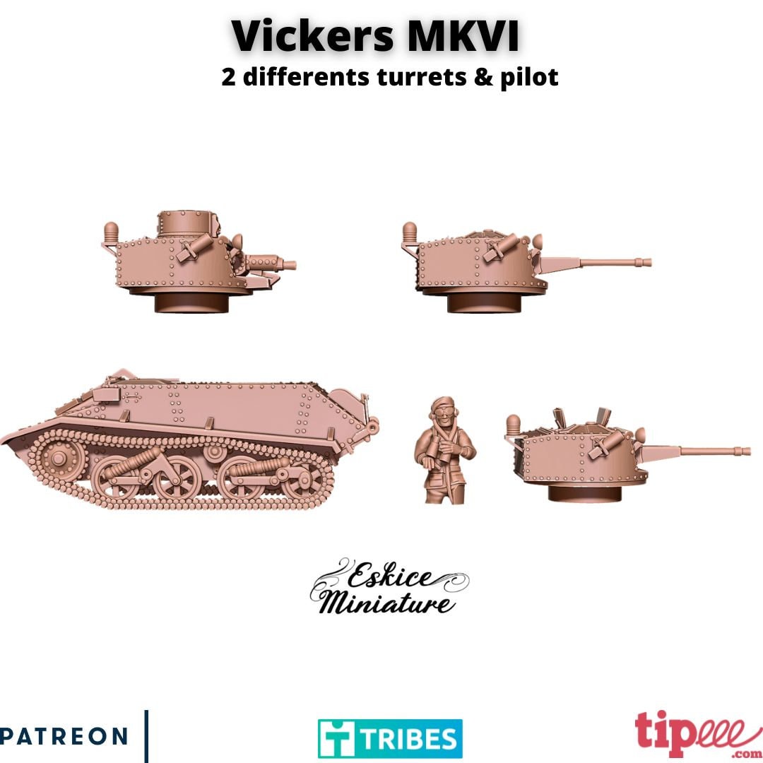 WW2 British UK Vickers Mk VI Light Tank B & C, Eskice Miniatures, 15mm ...
