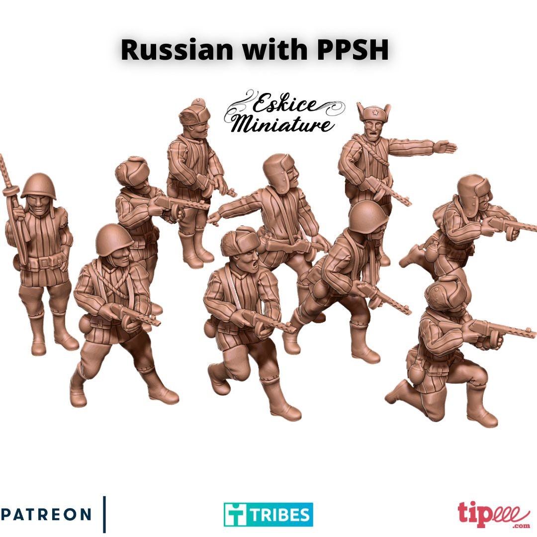 Soviet Infantry With PPSH, SMG Squad, Eskice Miniatures, WW2, 15mm ...