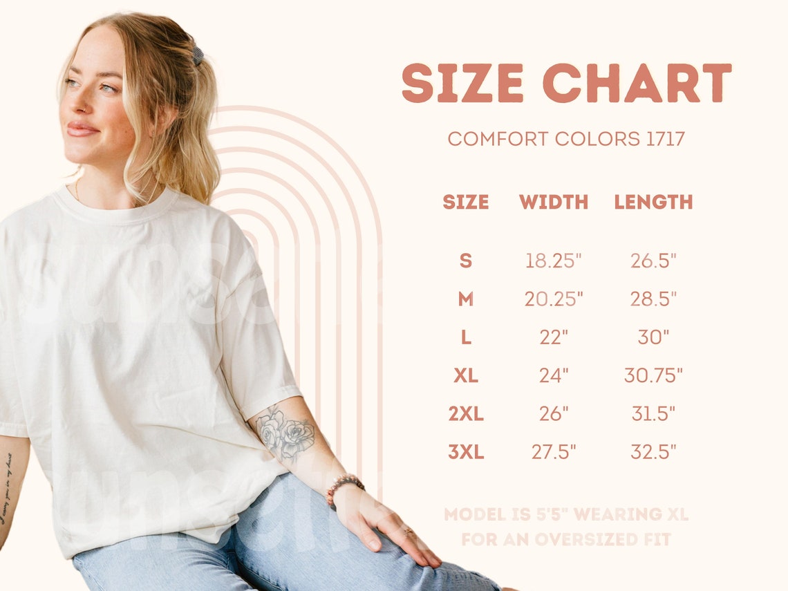 Comfort Colors C1717 Size Chart, Unisex Size Chart, 1717 Size Chart ...