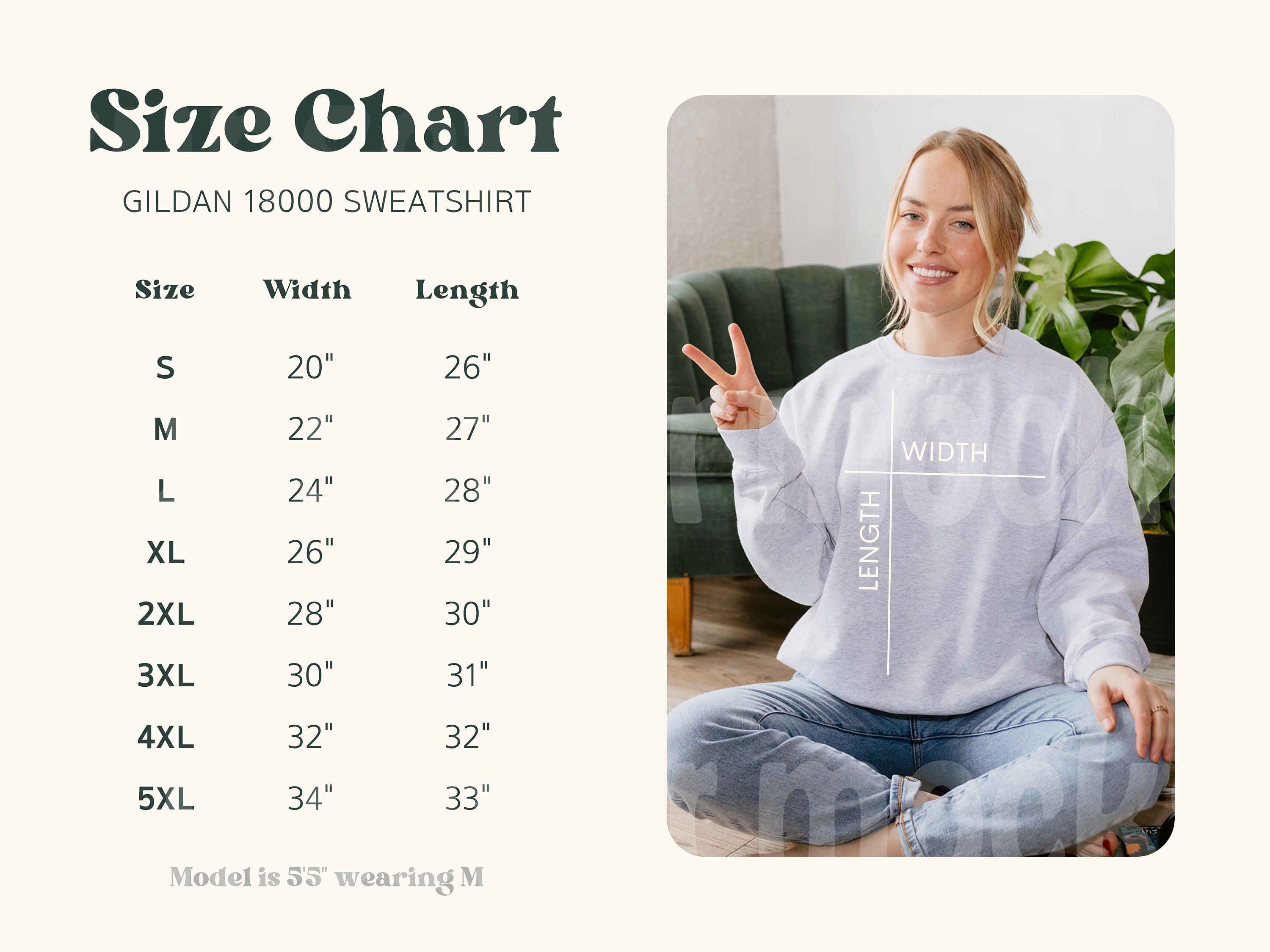 Gildan 18000 Size Chart Mockup, Gildan Size Chart, Oversized Sweatshirt ...