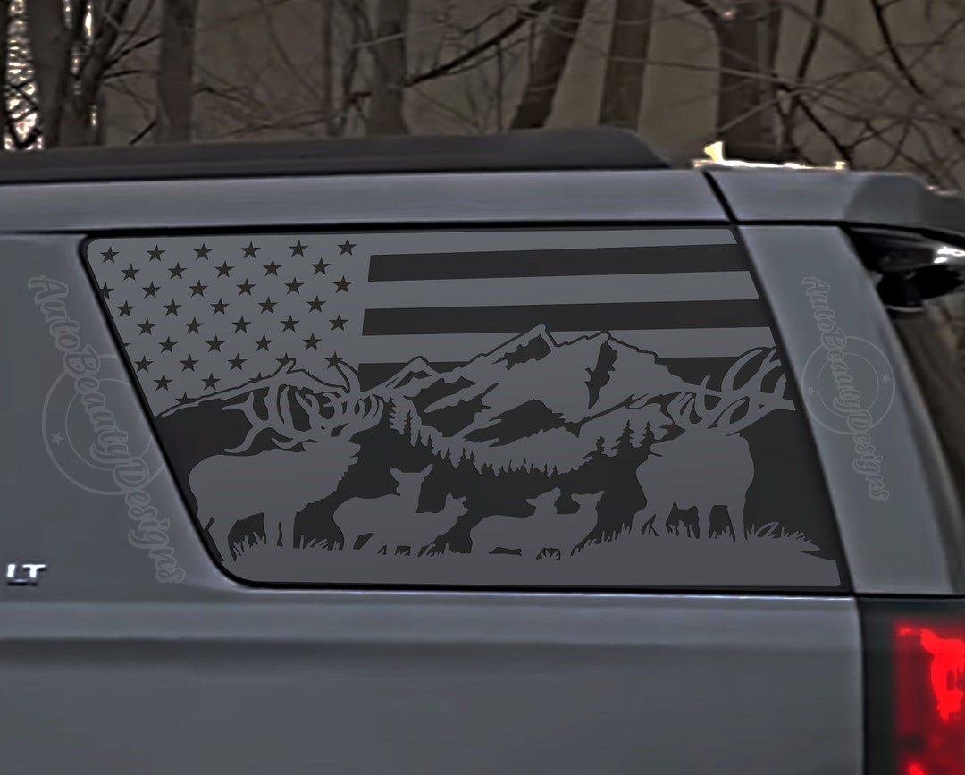 Fits 2015-2020 Chevy Tahoe Rear Side Window American Flag Mountain Tree ...