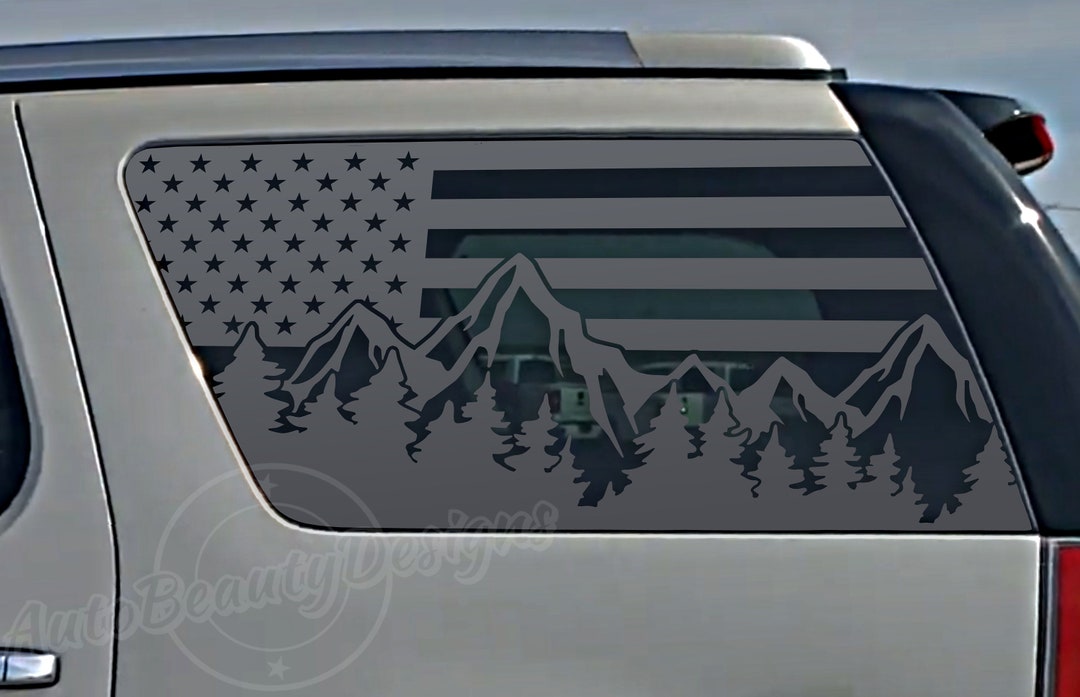 Fits 2007-2014 Chevy Tahoe Rear Side Window American Flag Mountain Tree ...
