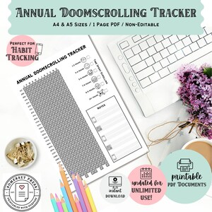 Scrolling Habit Tracker Screen Time Checklist Printable Planner Yearly ...