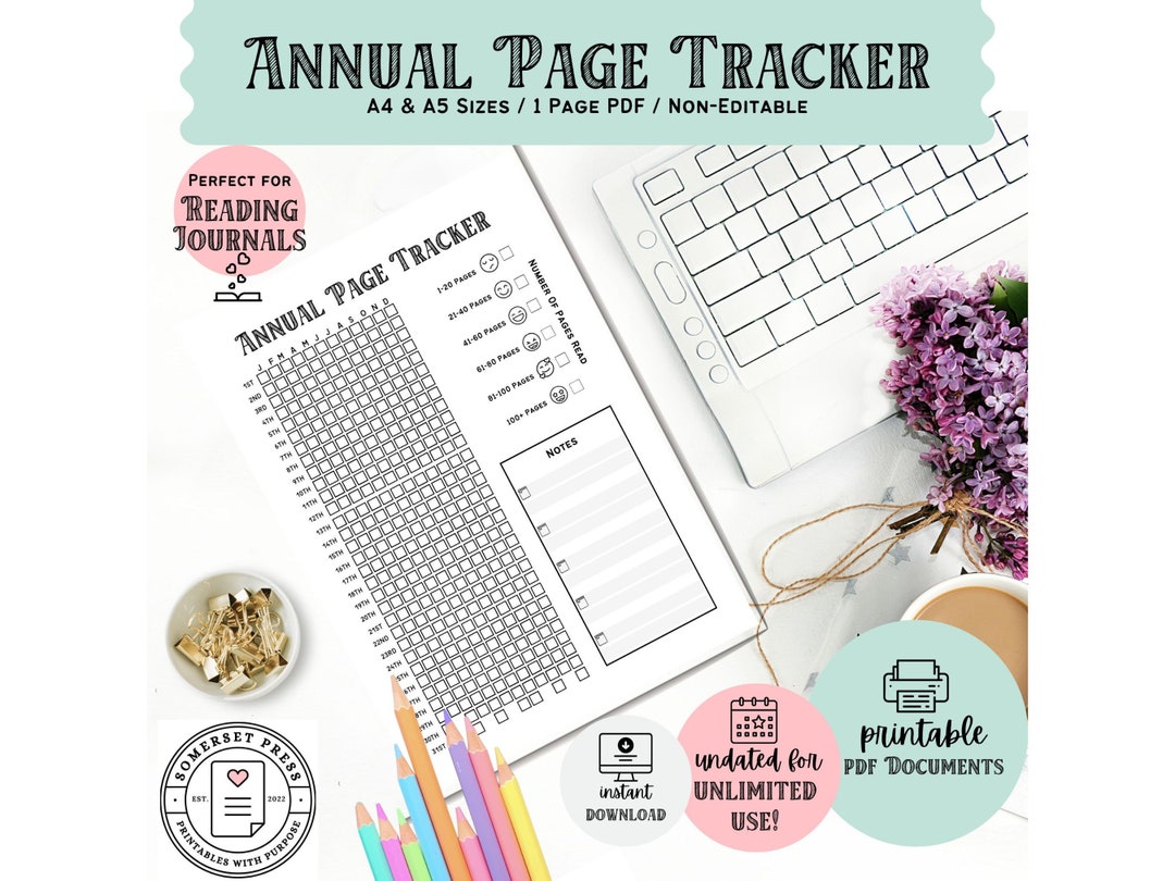 Annual Page Tracker Printable Reading Journal Habit Tracker Book Log ...