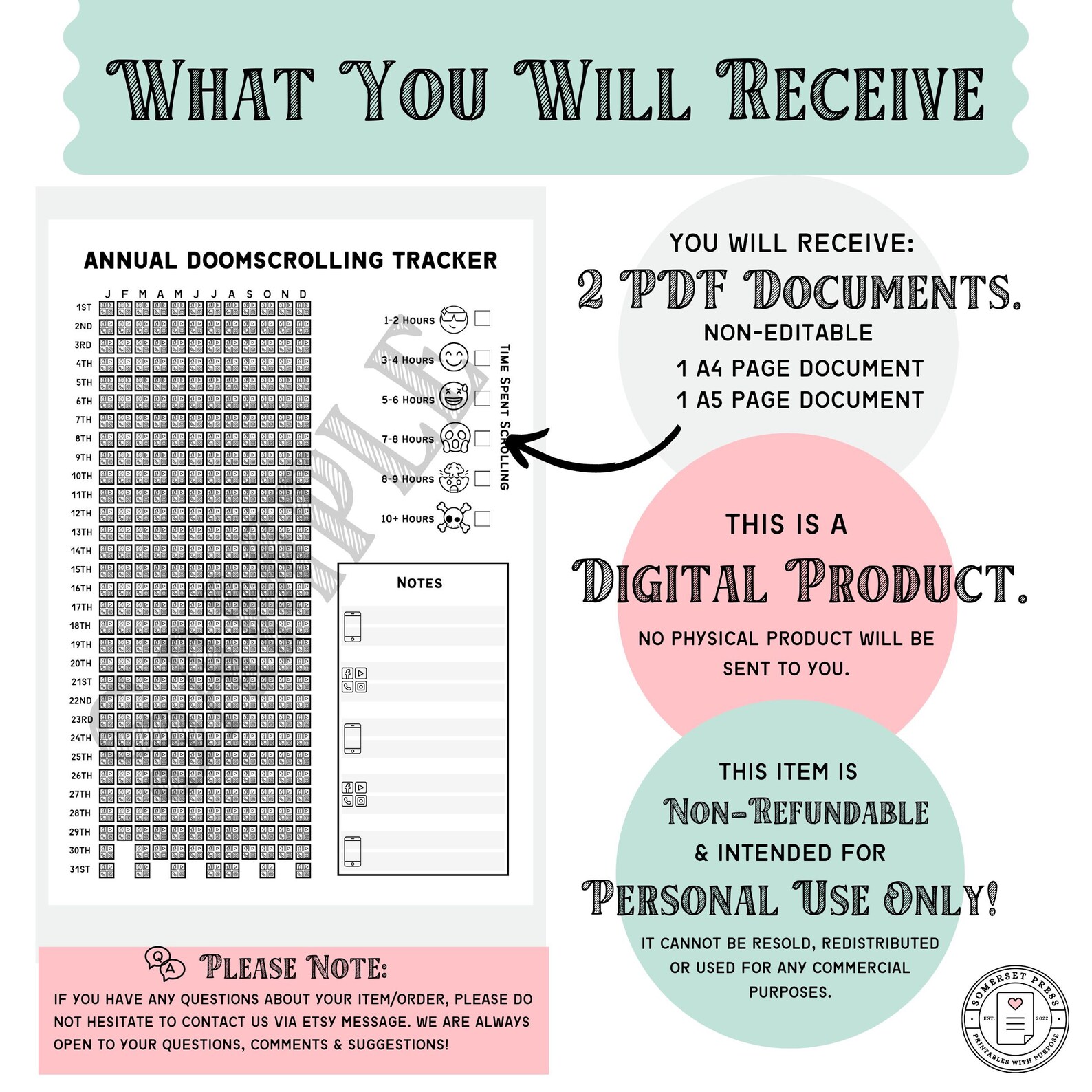 Scrolling Habit Tracker Screen Time Checklist Printable Planner Yearly ...