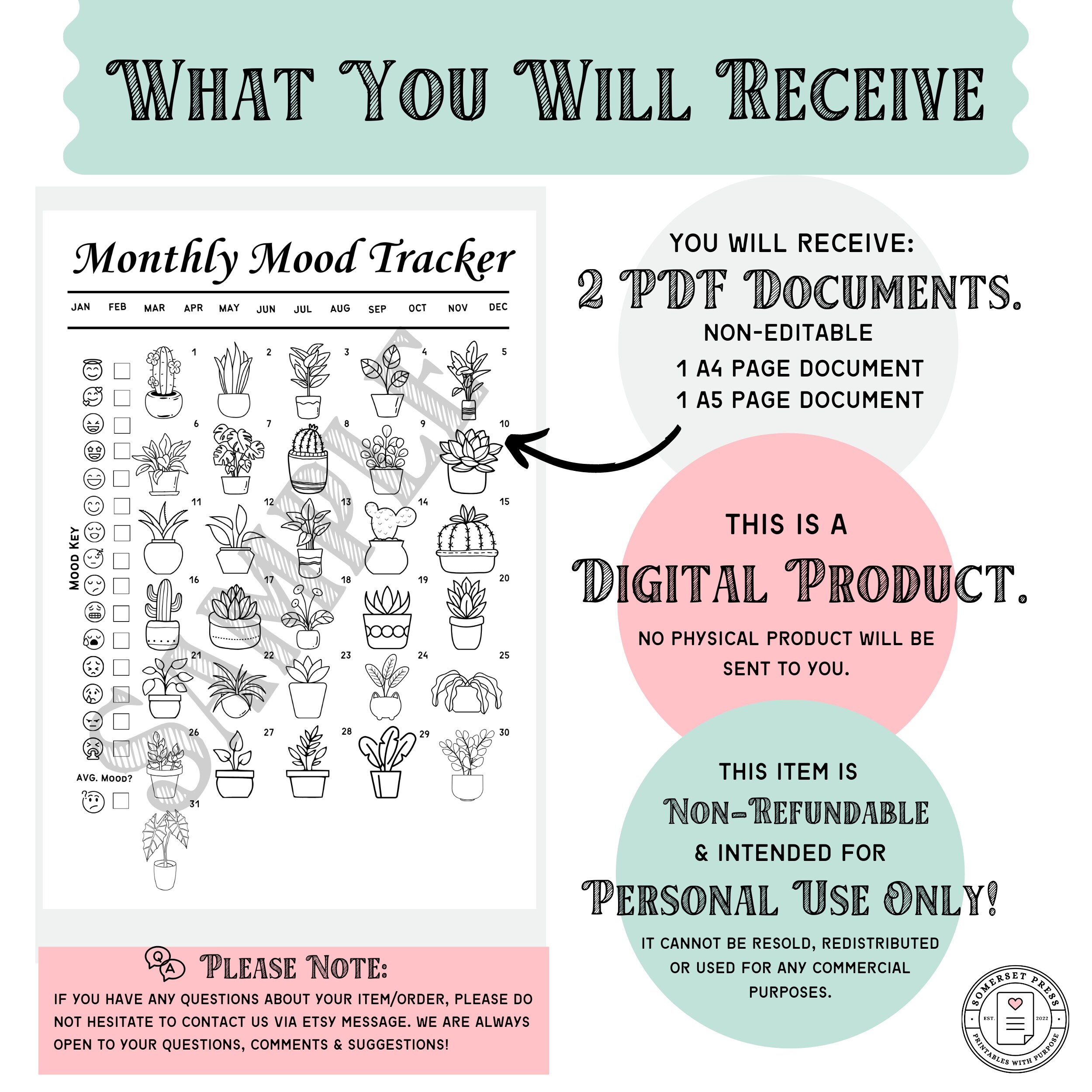 Plant Mood Tracker Printable Bujo Template Undated Printable Planner ...