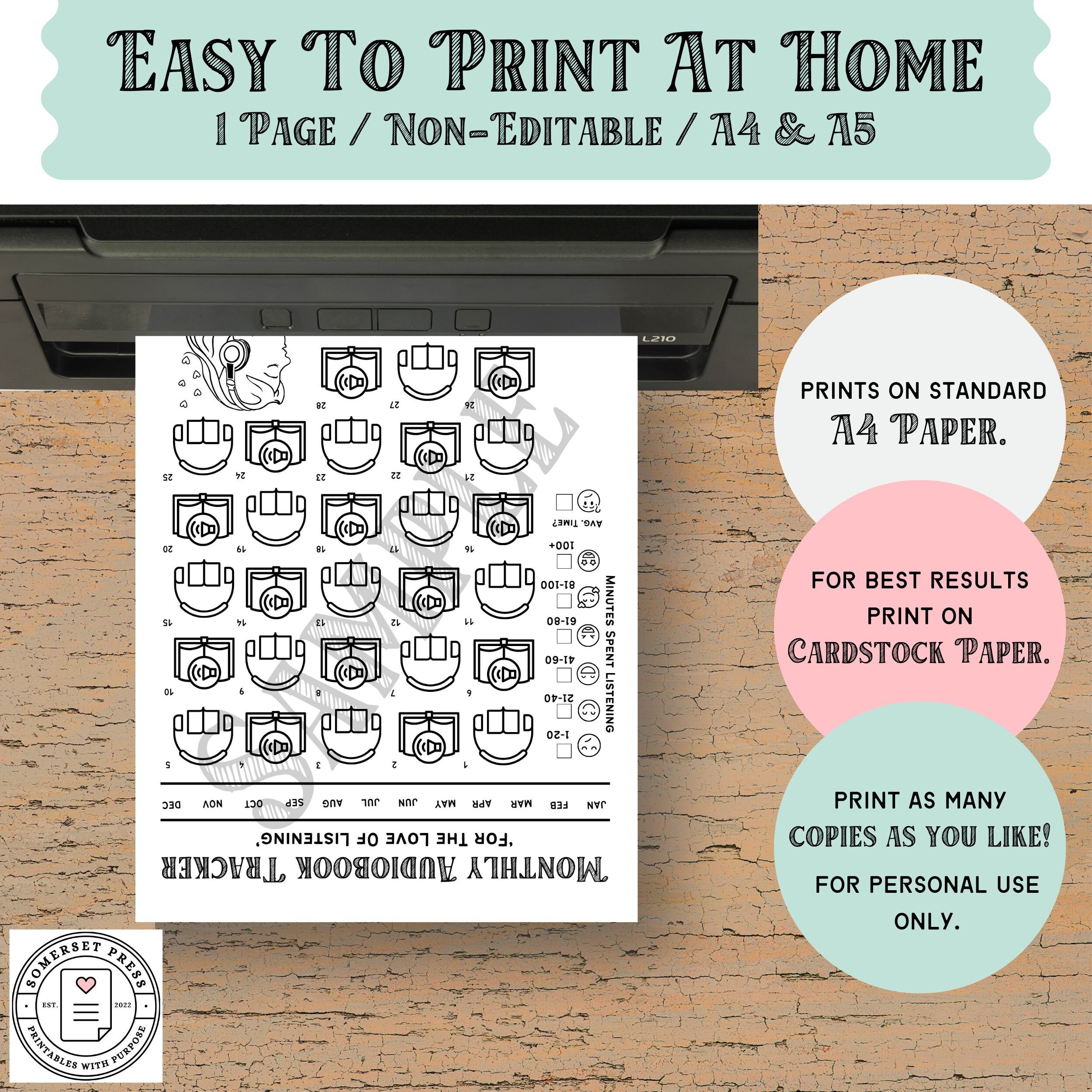 Audiobook Tracker Printable Book Log Reading Journal Habit Tracker ...