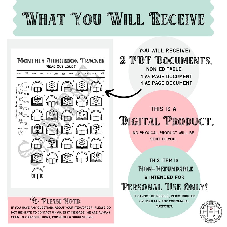 Audiobook Tracker Printable Book Log Reading Journal Habit Tracker ...