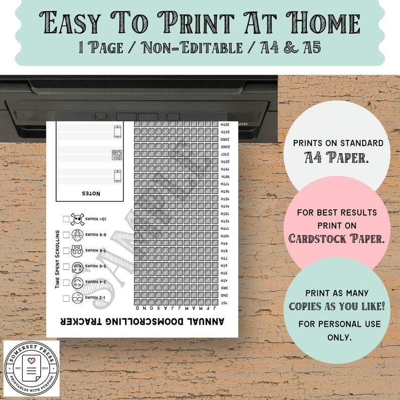 Scrolling Habit Tracker Screen Time Checklist Printable Planner Yearly ...