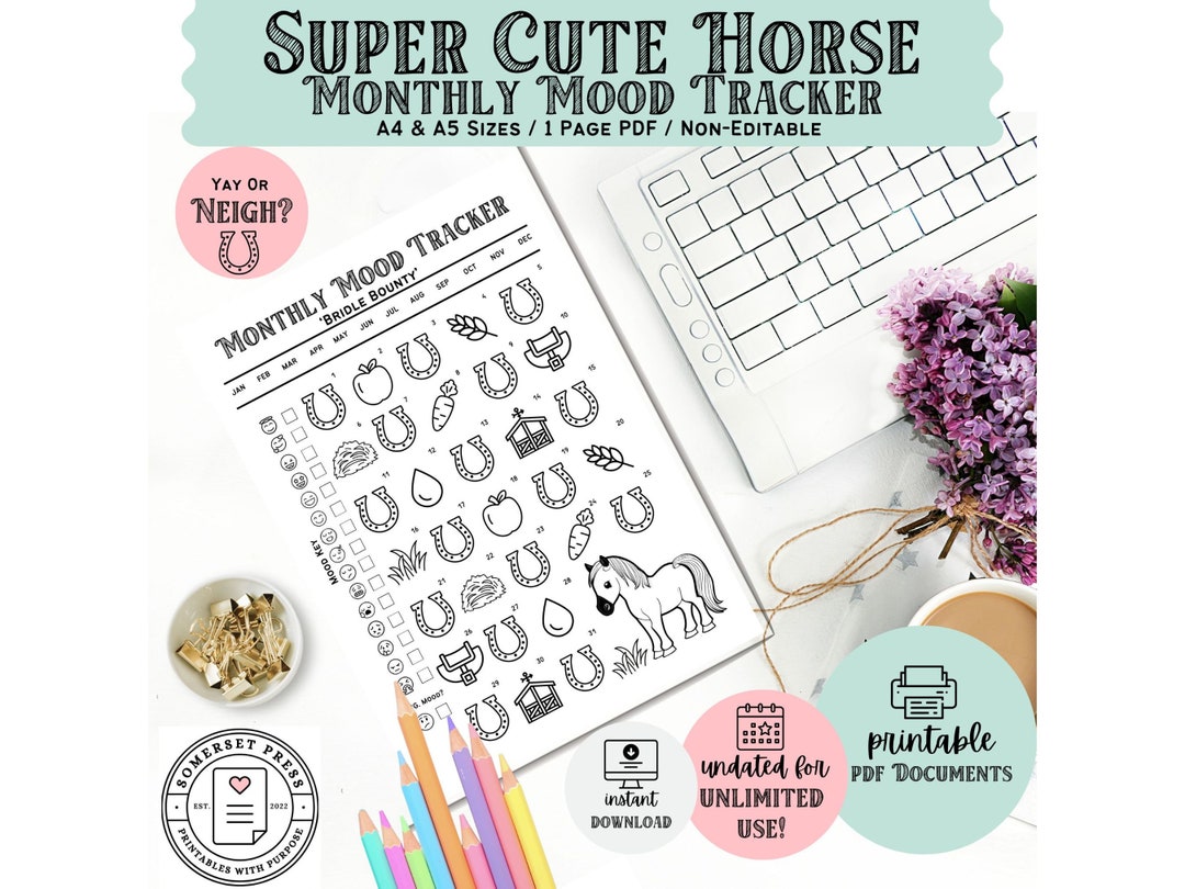 Cute Monthly Mood Tracker Printable Bujo Feelings Chart Undated Planner ...
