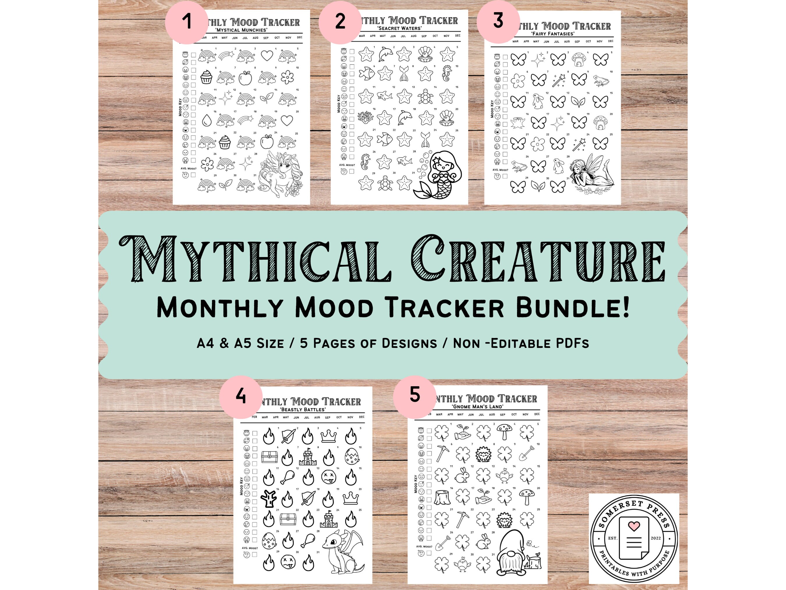 Cute Monthly Mood Tracker Printable Bujo Feelings Chart Undated Planner ...