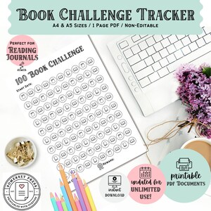 Book Challenge Tracker Printable Reading Journal Habit Tracker Book Log ...