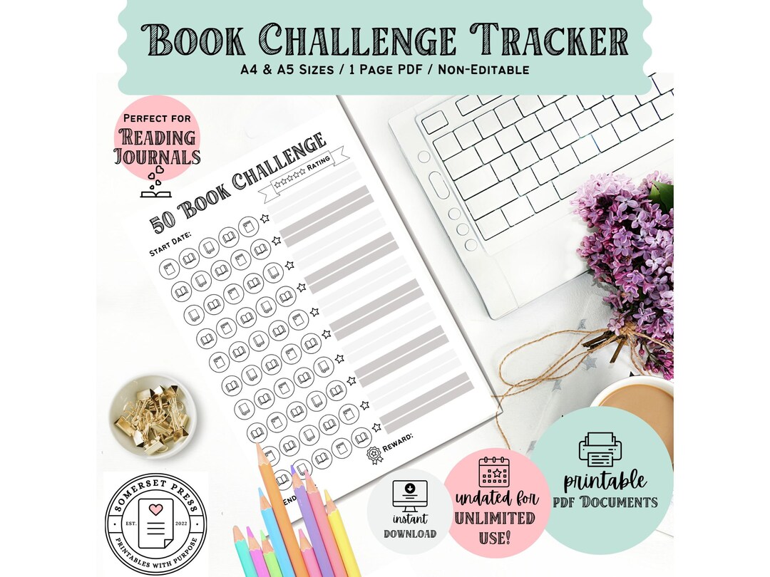 Book Challenge Tracker Printable Reading Journal Book Tracker Habit ...