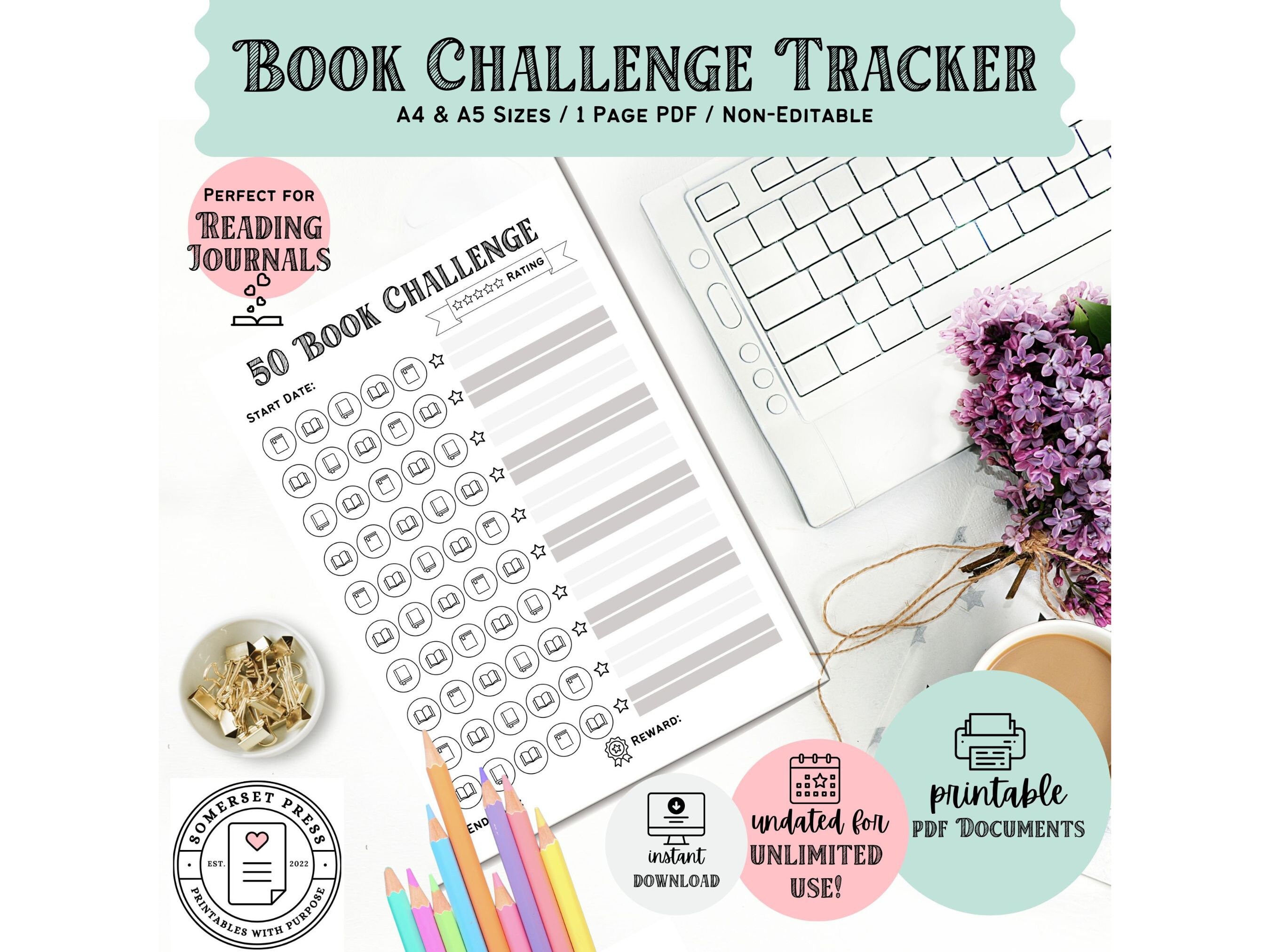 Book Challenge Tracker Printable Reading Journal Book Tracker Habit ...