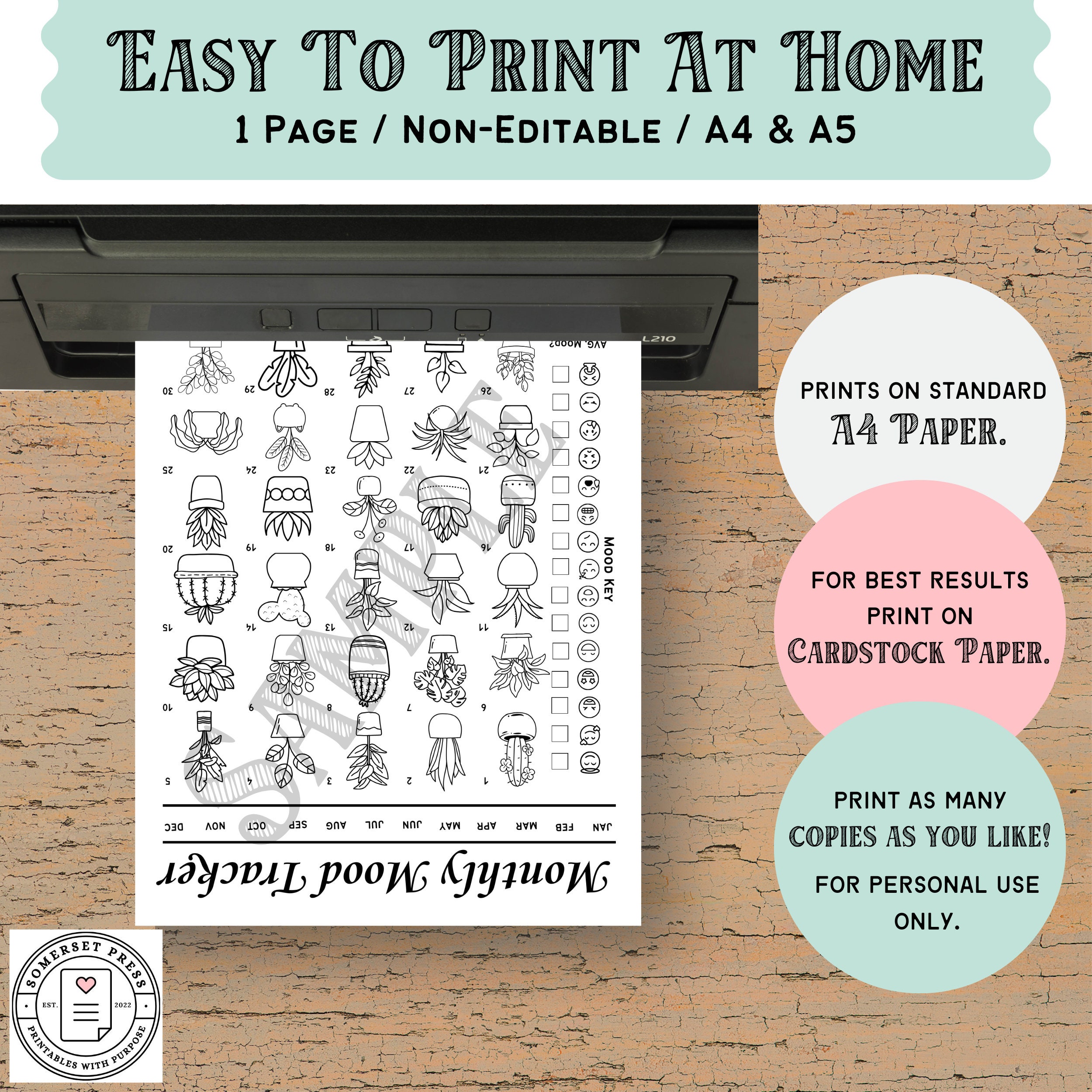 Plant Mood Tracker Printable Bujo Template Undated Printable Planner ...