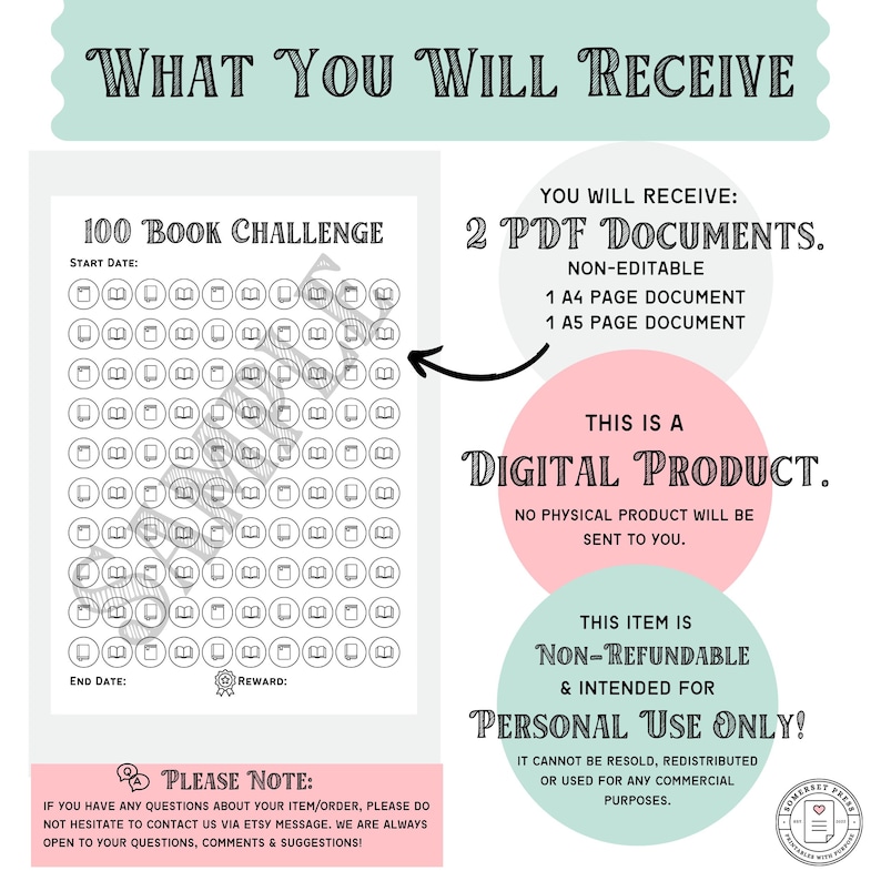 Book Challenge Tracker Printable Reading Journal Habit Tracker Book Log ...